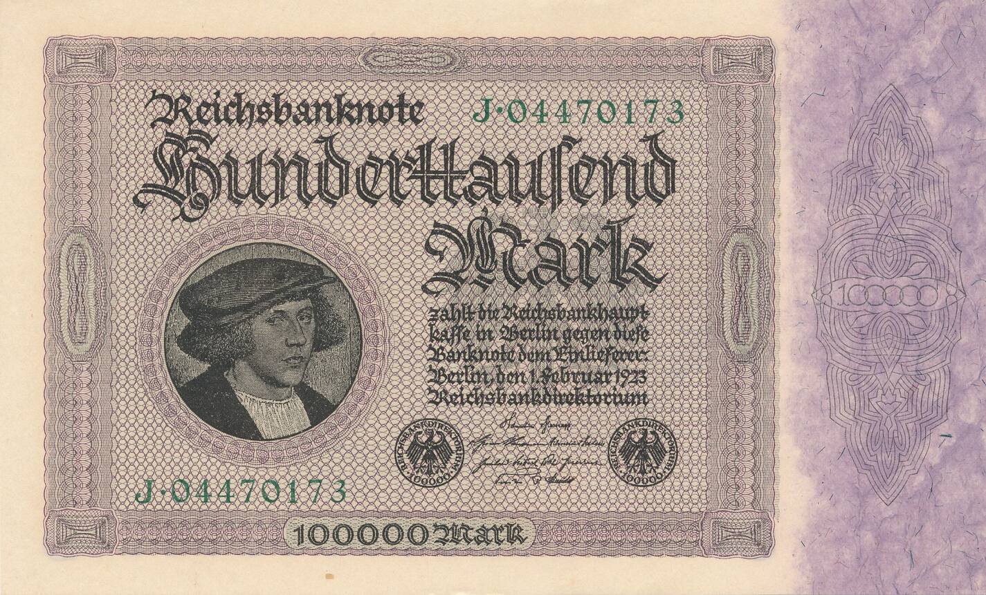 Deutsches Reich Deutschland 100000 Mark Reichsbanknote 1923 KN grün ...