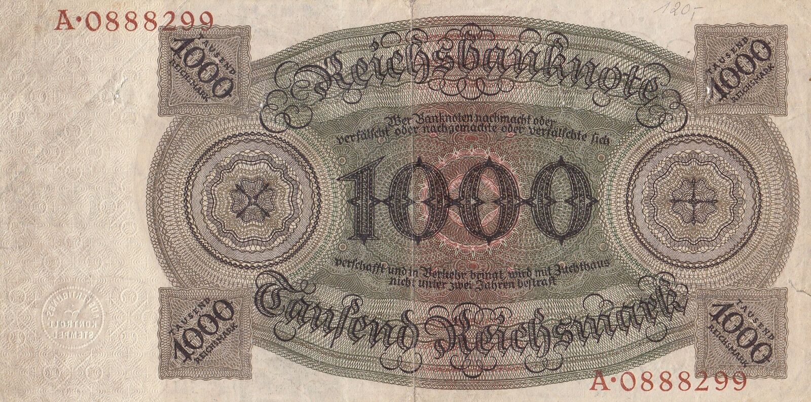 Deutsches Reich Deutschland 1000 Mark Reichsmark Reichsbanknote 1924 ...