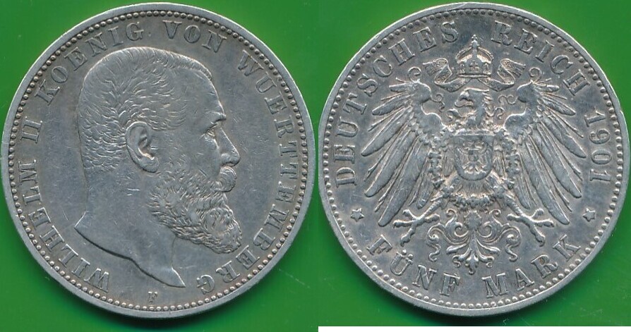 Deutsches Reich Deutschland 5 Mark 1901 F Kaiserreich, Württemberg ...