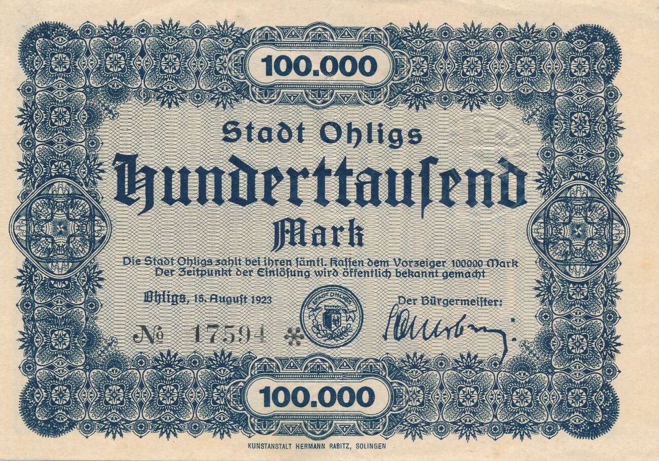 Deutsches Reich Deutschland 100 tausend Mark 1923 Notgeldschein Notgeld ...