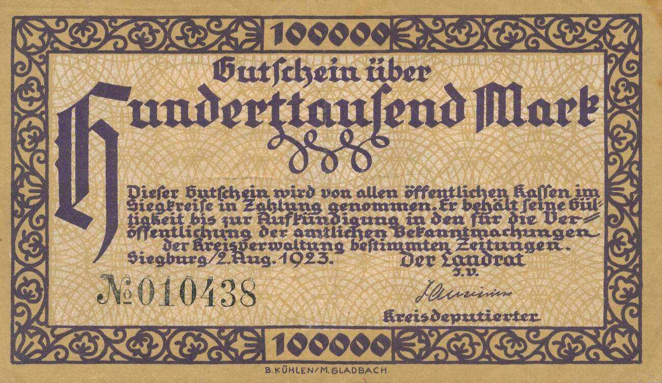 Deutsches Reich Deutschland 100 tausend Mark 1923 Notgeldschein Notgeld ...