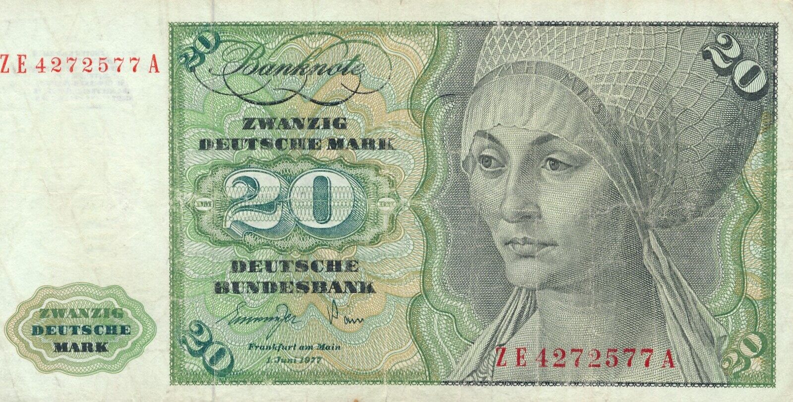 Deutschland BRD 20 Deutsche Mark Bundesbanknote 1977 Ersatznote, Serie ...