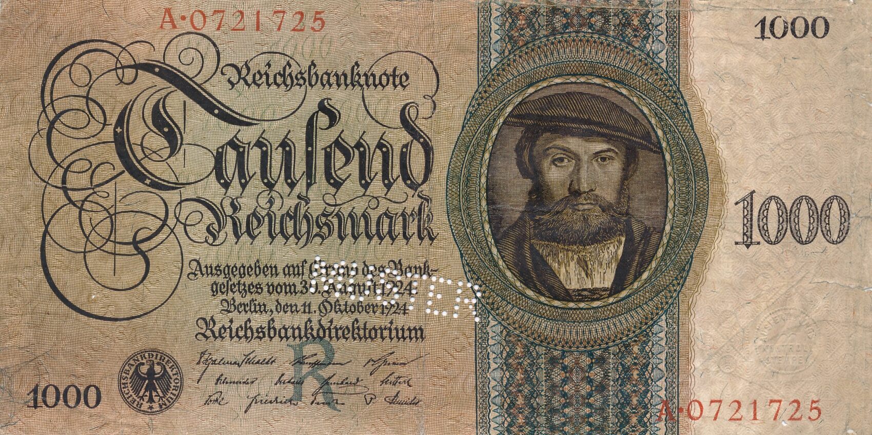 Deutsches Reich Deutschland Weimarer Republik 1000 Mark Reichsmark 1924 ...
