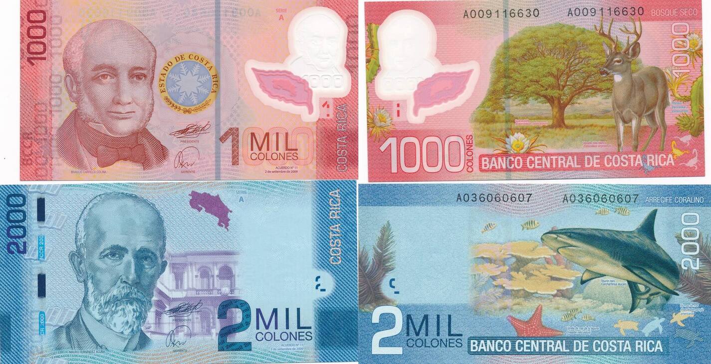 Costa Rica 1000, 2000 Colones 2009 2x Banknoten, Scheine unc | MA-Shops
