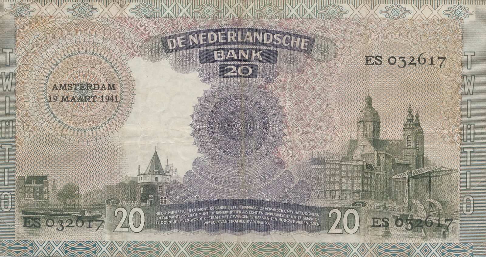 Niederlande 20 Gulden 1941 III, Mittelknick | MA-Shops