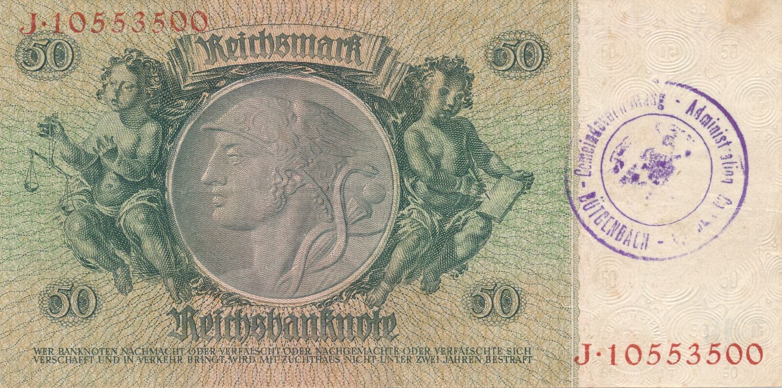 Deutsches Reich Deutschland 50 Reichsmark 1933 mit belgischem ...