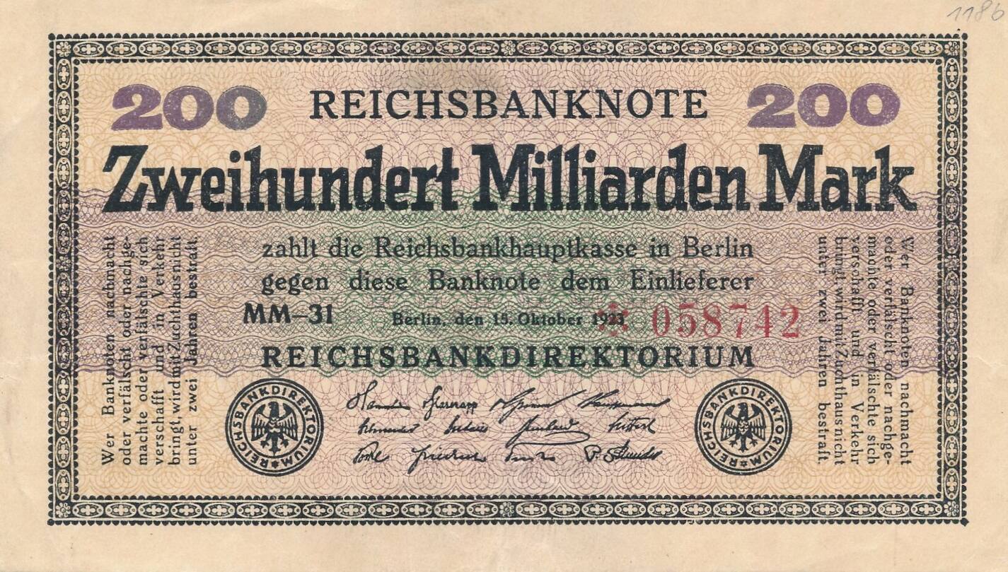 Deutsches Reich Deutschland 200 Milliarden Mark, Reichsbanknote 1923 KN ...