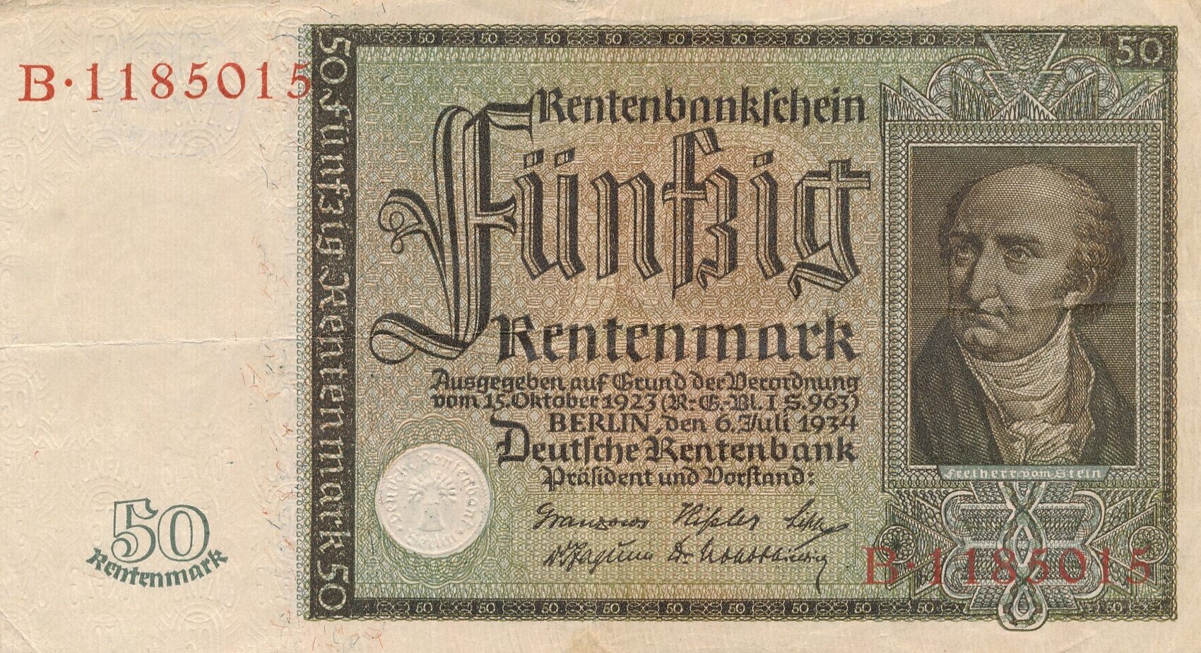 Deutsches Reich Deutschland Weimarer Republik 50 Rentenmark ...