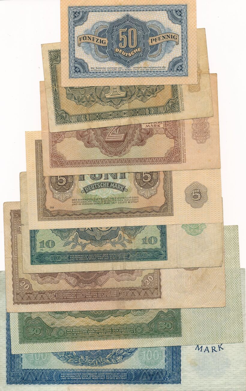 Deutschland DDR 50 Pfennig-100 Mark, 8 Scheine 1948 Deutsche Notenbank ...