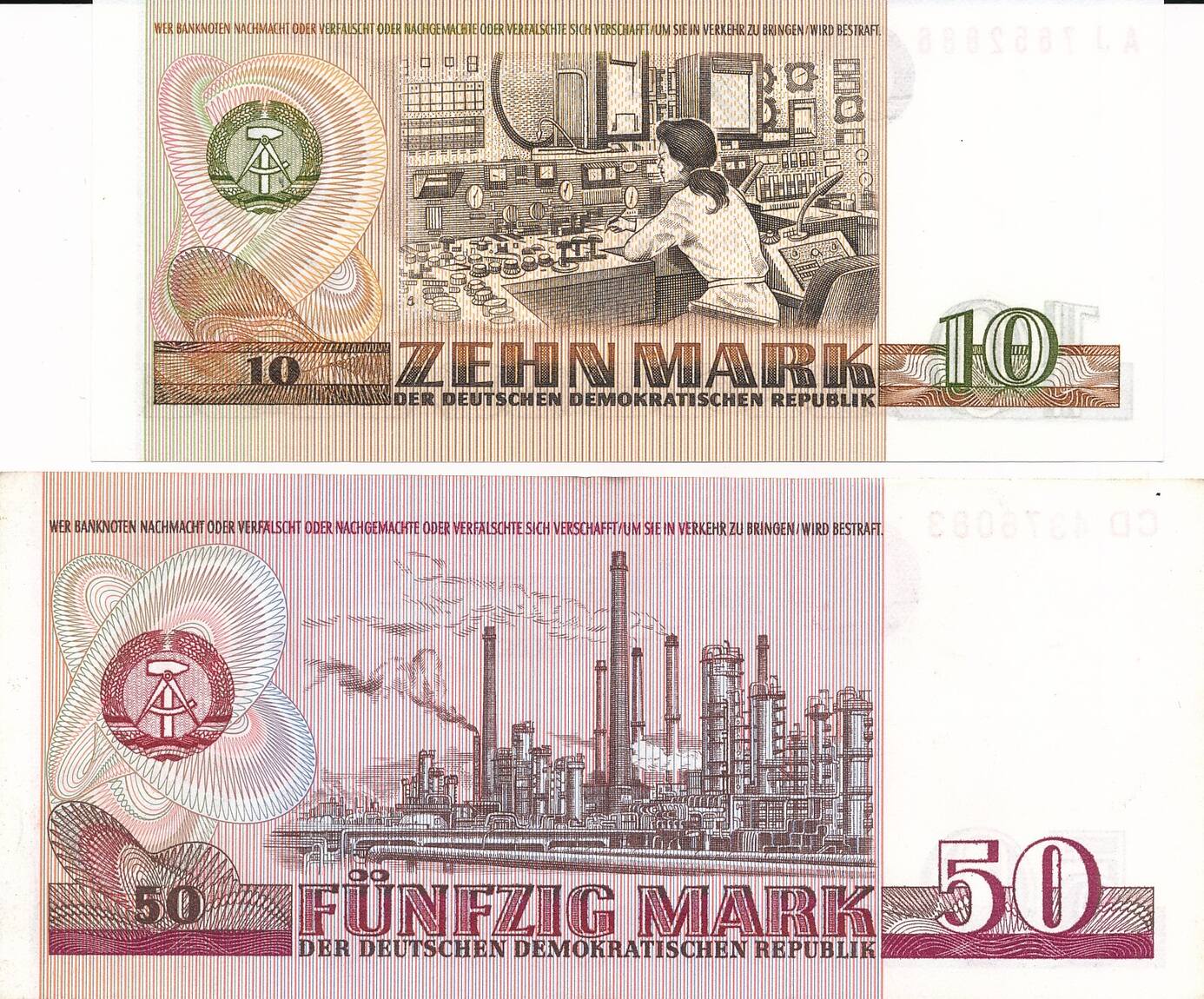 Deutschland DDR 10, 50 Mark, 2 Scheine 1971 Staatsbank der DDR, 2 ...