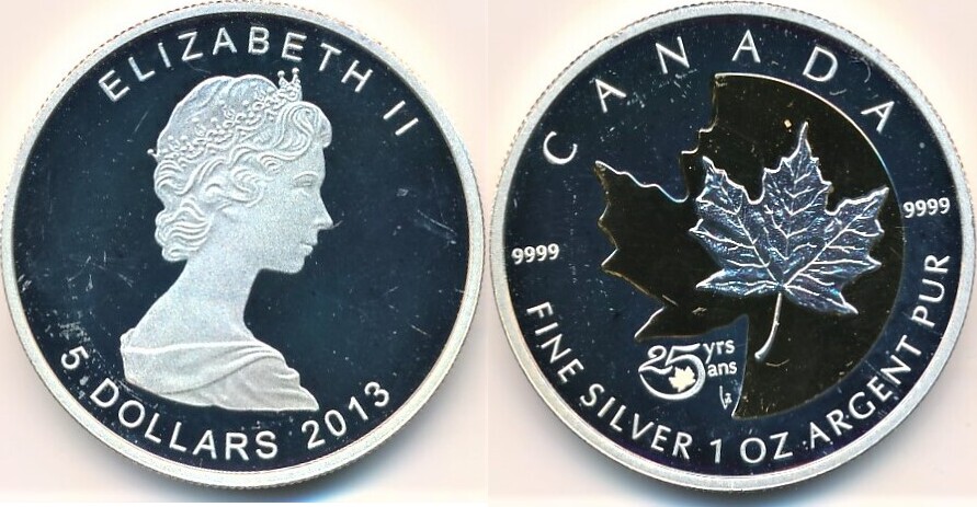 Canada $ 5 Dollars 2013 Three Maple Leafs, 1 Unze Silber 999er vz-st ...
