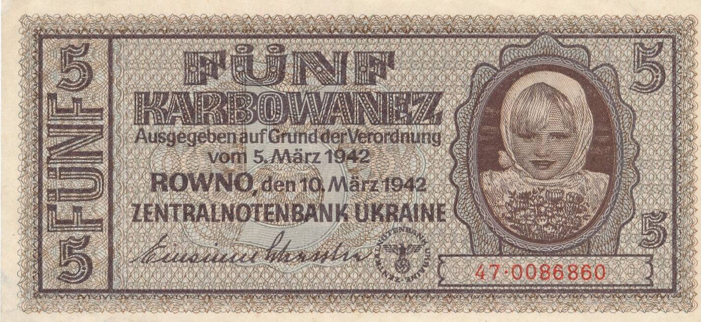 Deutschland Drittes Reich,Ukraine 5 Karbowanez 1942 Deutsche ...