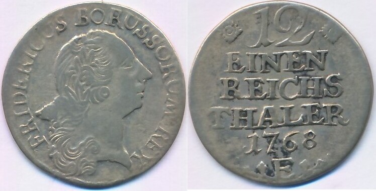 Altdeutschland 1/12 Taler, Thaler 1768 E Preussen, Königreich ...