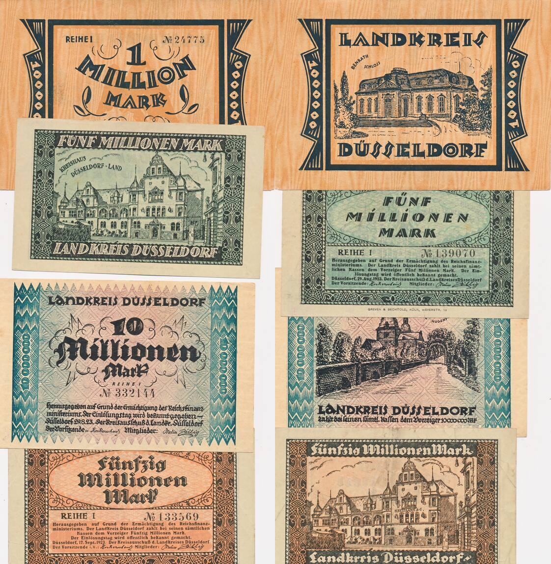 Deutsches Reich Deutschland 1, 5, 10, 50 Millionen Mark 1923 ...