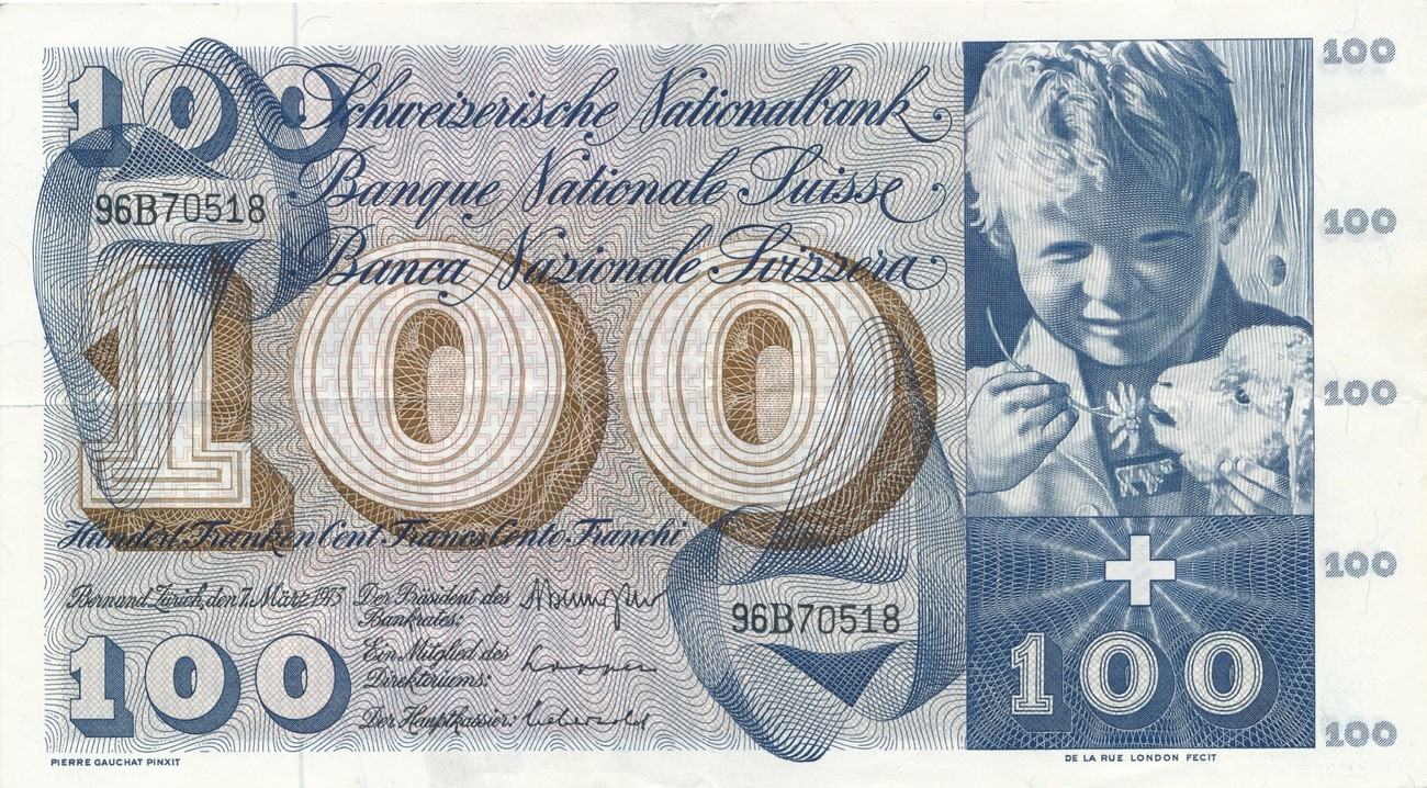 100 Franken 1973 Schweizerische Nationalbank leicht gebraucht | MA-Shops