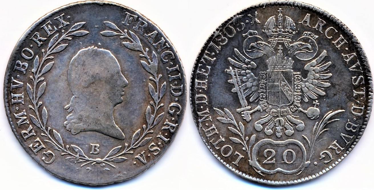RDR 20 Kreuzer 1803 ? Habsburg Franz II. Prägung Kremnitz ( B ) sehr schön | MA-Shops