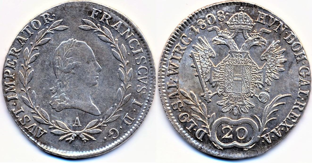 RDR 20 Kreuzer 1808 Habsburg Franz II. Prägung Wien ( A ) vorzüglich | MA-Shops