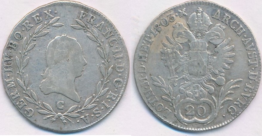 RDR 20 Kreuzer 1803 Habsburg Franz II. Prägung Prag ( C ) schön+ | MA-Shops