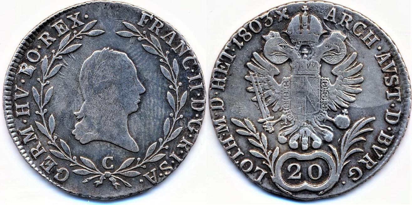 RDR 20 Kreuzer 1803 Habsburg Franz II ( I. ) Prägeanstalt C fast sehr schön | MA-Shops