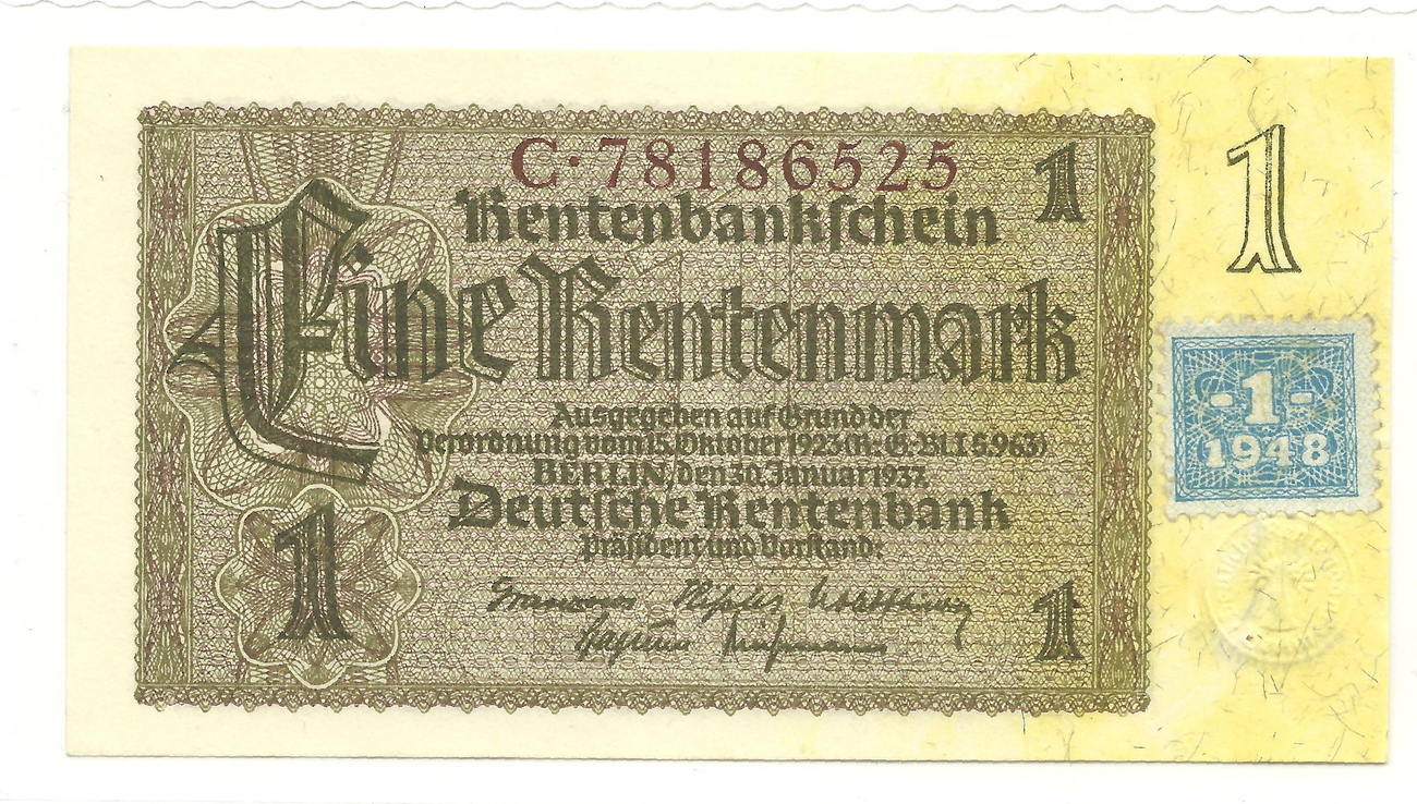DDR Eine Rentenmark 1948 Sowjetische Besatzungszone: Kuponausgabe, KN C ...