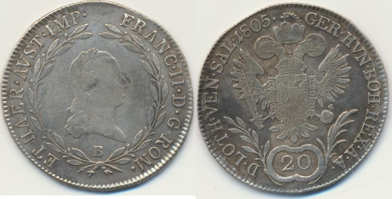 RDR 20 Kreuzer 1805 Habsburg Franz II. ( I ) Prägung Kremnitz ( B ) sehr schön | MA-Shops