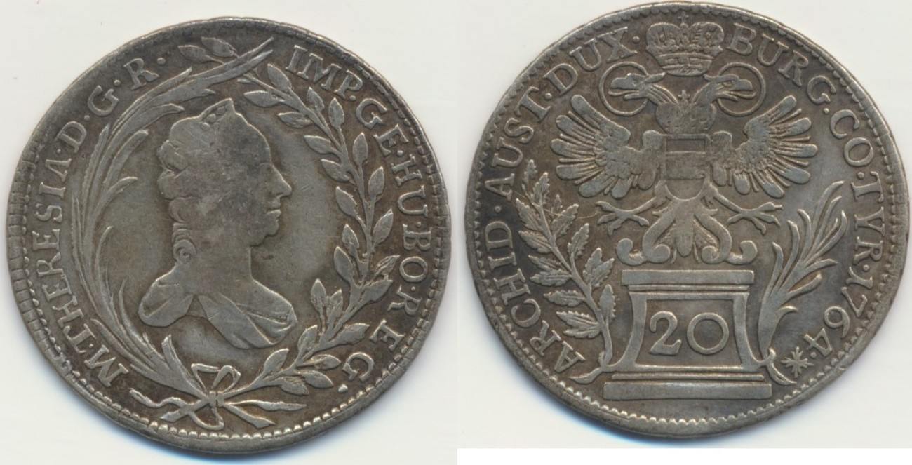 RDR 20 Kreuzer 1764 Habsburg Maria Theresia Prägung Wien sehr schön | MA-Shops