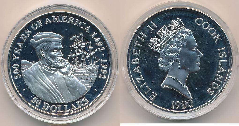 Cook Island 50 Dollars 1992 Serie: 500 Jahre Amerika Polierte Platte ...