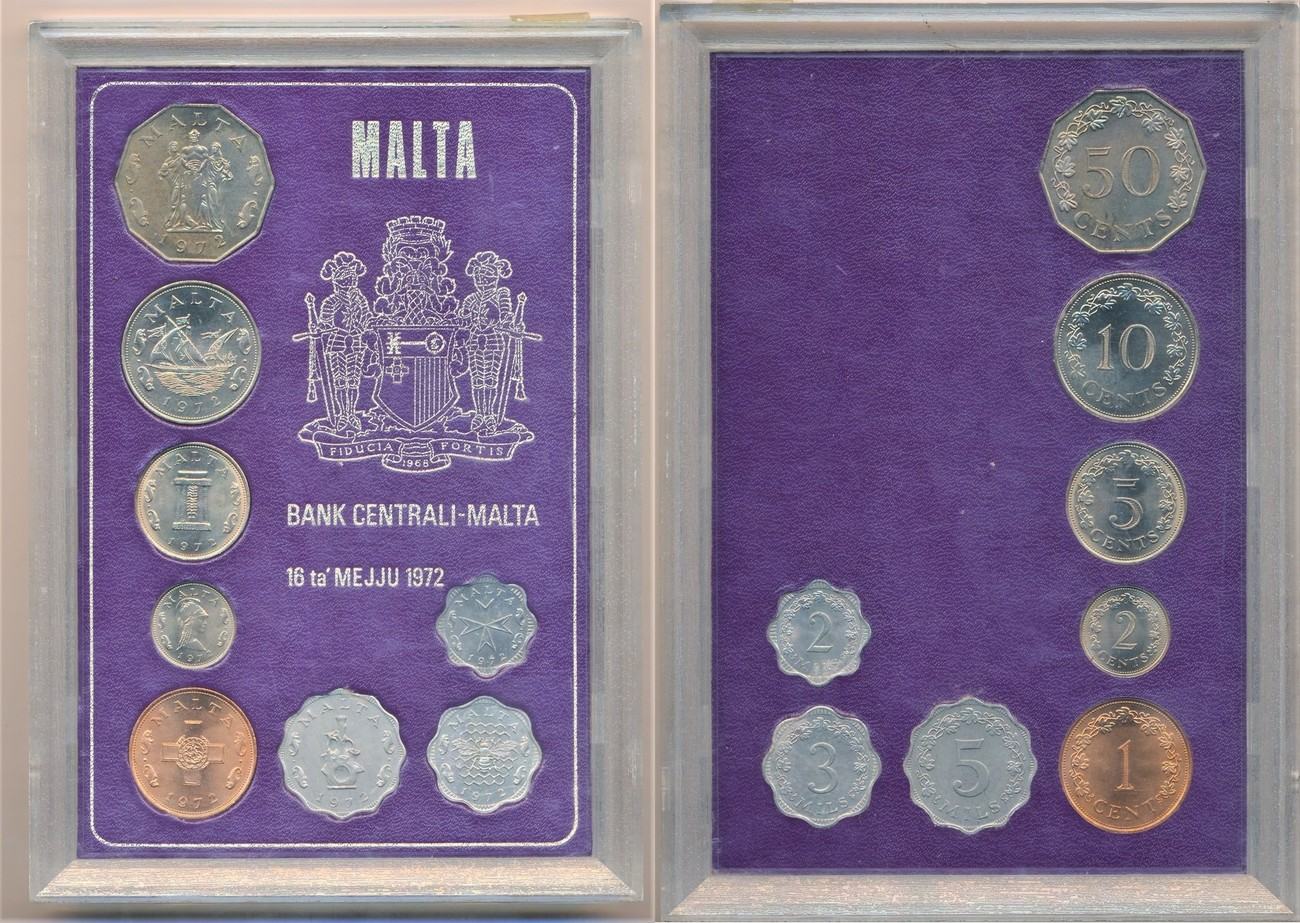 Malta 1972 Münzkurssatz 8 Münzen 10,68 Mils im orig. Hartplastikfolder ...