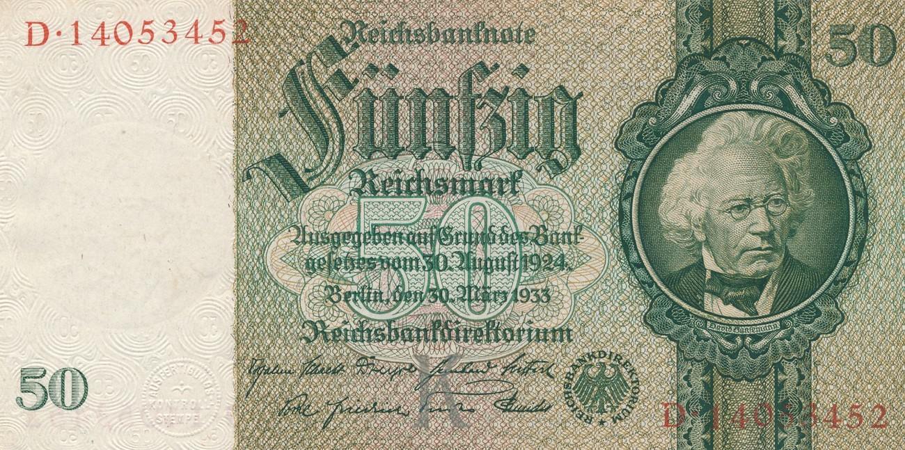 Deutschland 50 Reichsmark 1933 Reichsbanknote Udr.-Bst. K Serie D, 8 ...