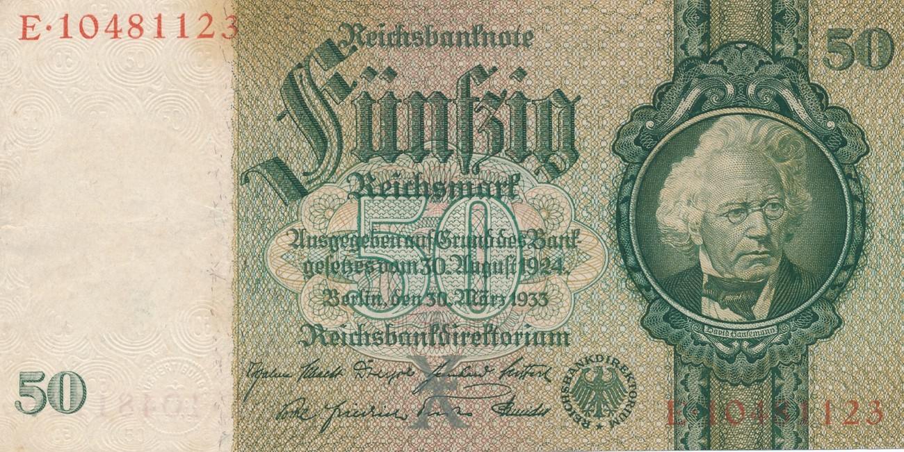 Deutschland 50 Reichsmark 1933 Reichsbanknote Udr.-Bst. X Serie E Kn 7 ...