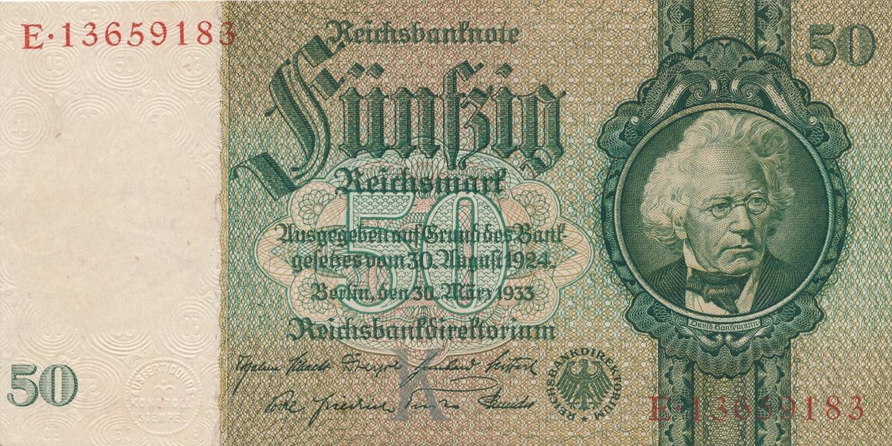 Deutschland 50 Reichsmark 1933 Reichsbanknote Udr.-Bst. K Serie E KN ...