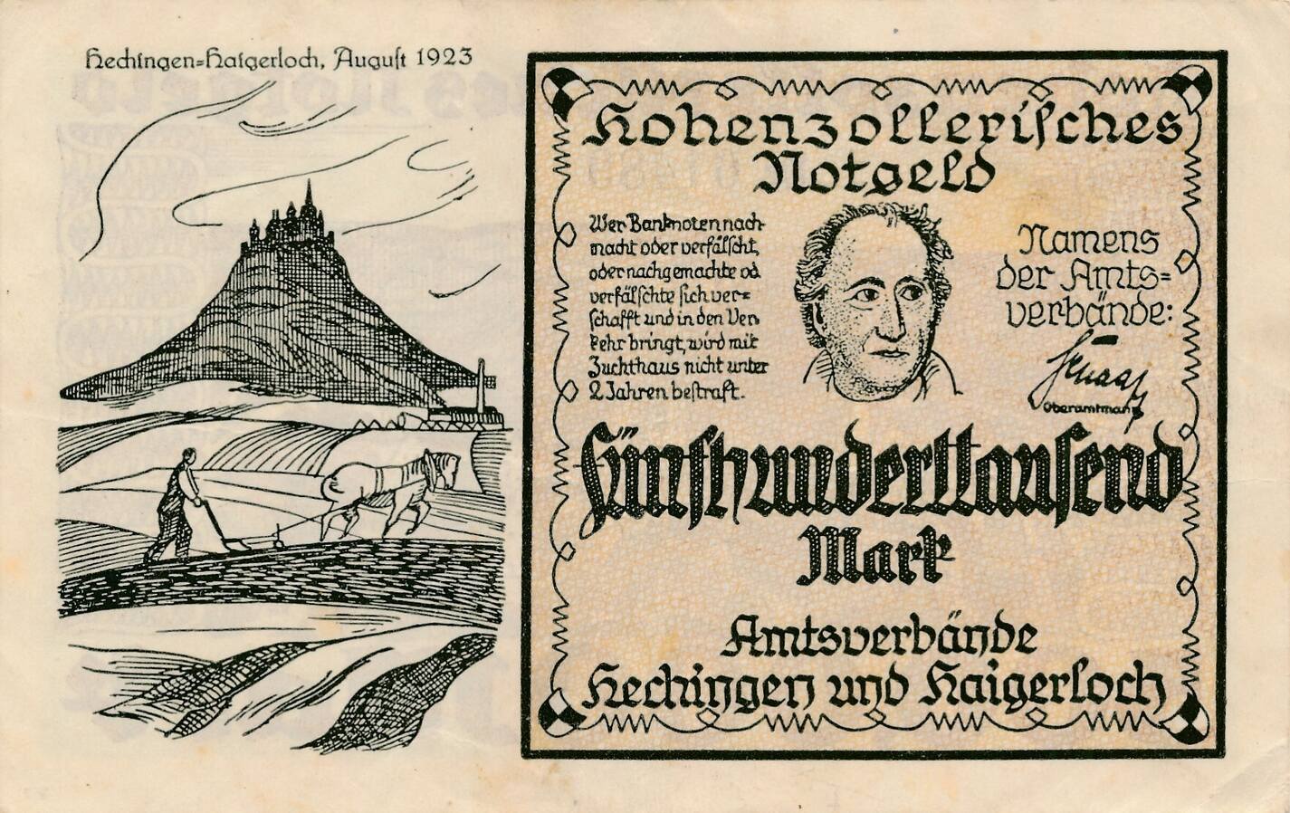 Deutsches Reich Deutschland 500 tausend Mark 1923 Notgeldschein ...