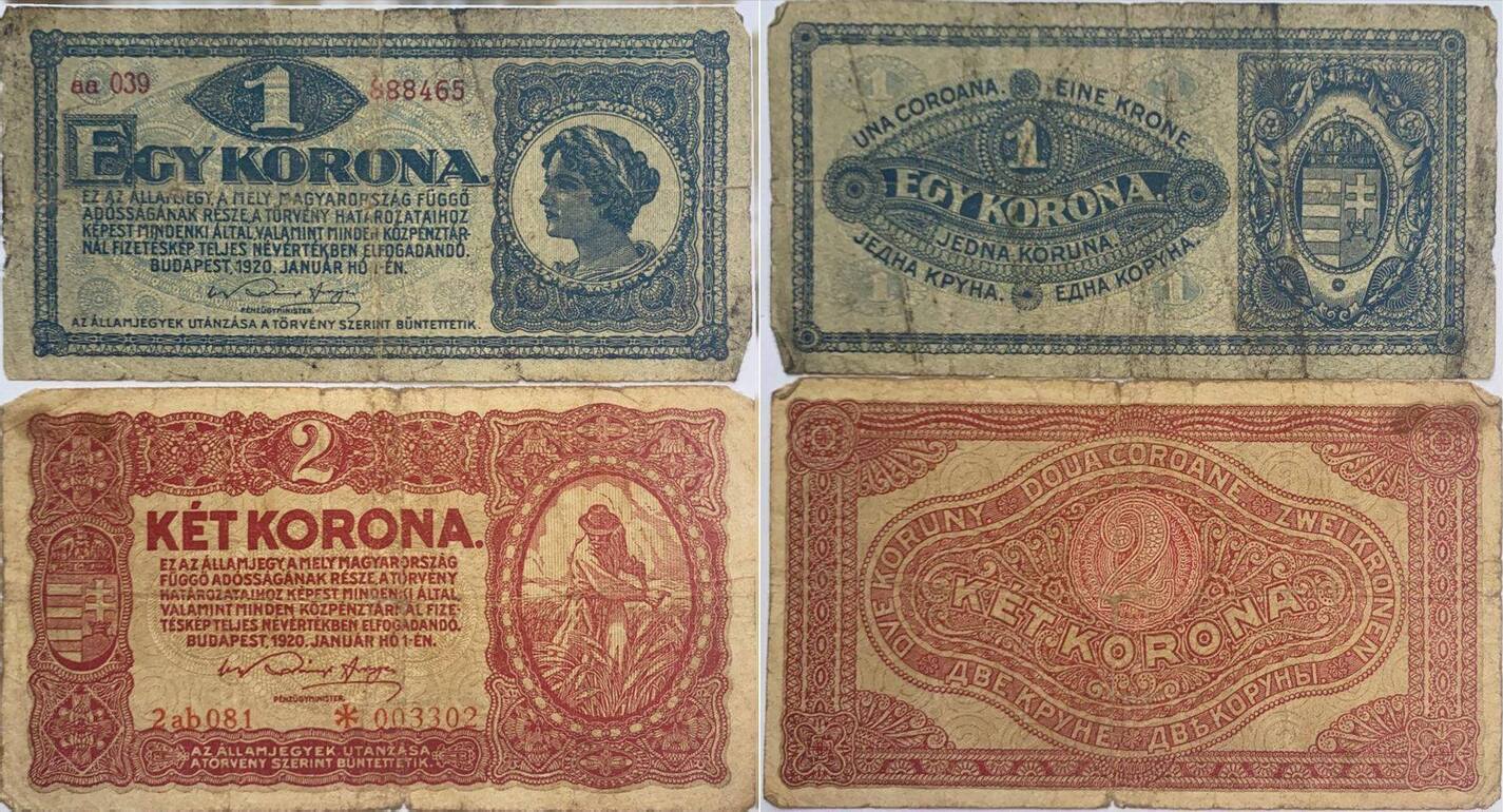 Ungarn 1 Krone,2 Kronen 1929 IV | MA-Shops