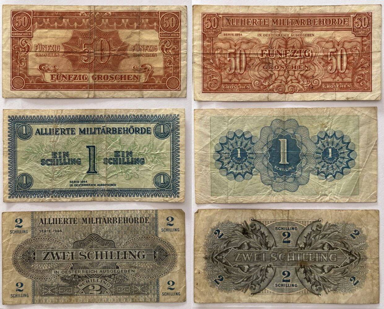 Österreich 50 Groschen, 1 Schilling, 2 Schilling (1944) V, IV, III | MA ...