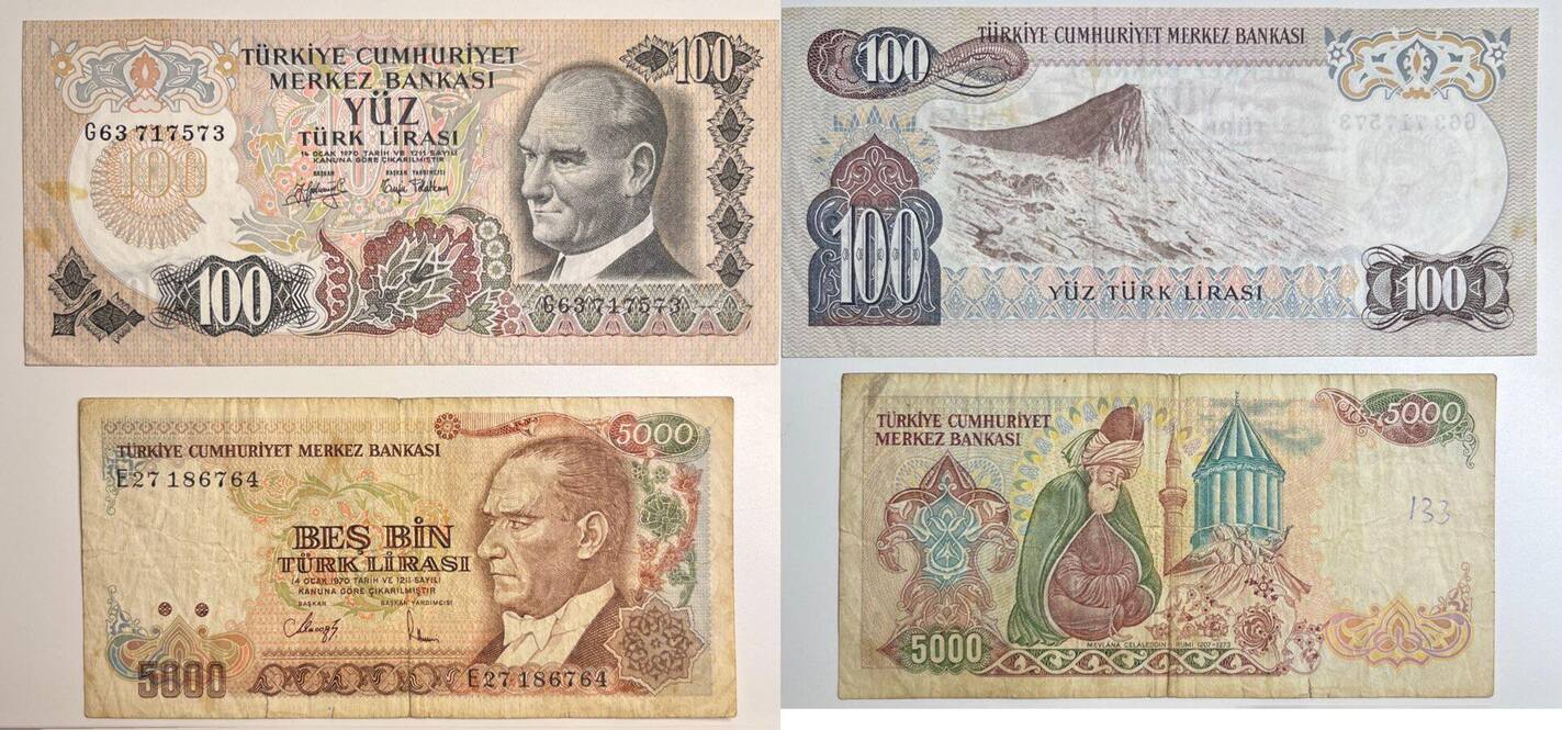 Türkei 100 Liras, 5000 Liras 1970 II, III | MA-Shops