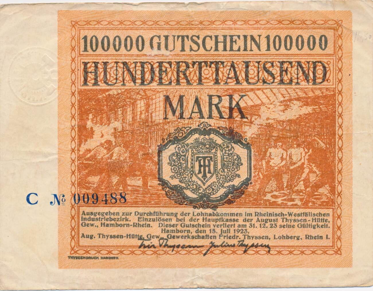 Deutsches Reich Deutschland 100 tausend Mark 1923 Notgeldschein ...