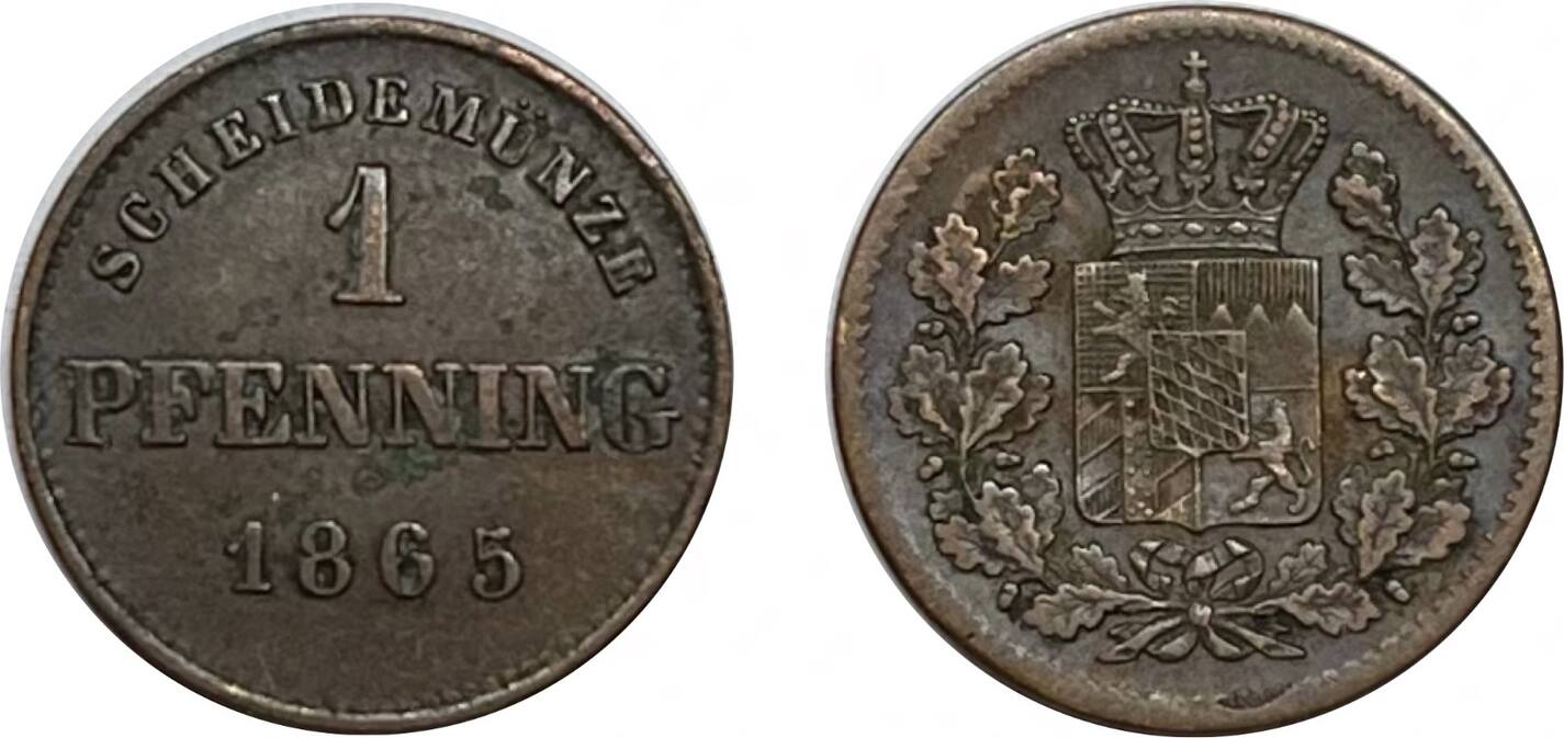 Altdeutschland/ Bayern 1 Pfennig 1865 ss | MA-Shops