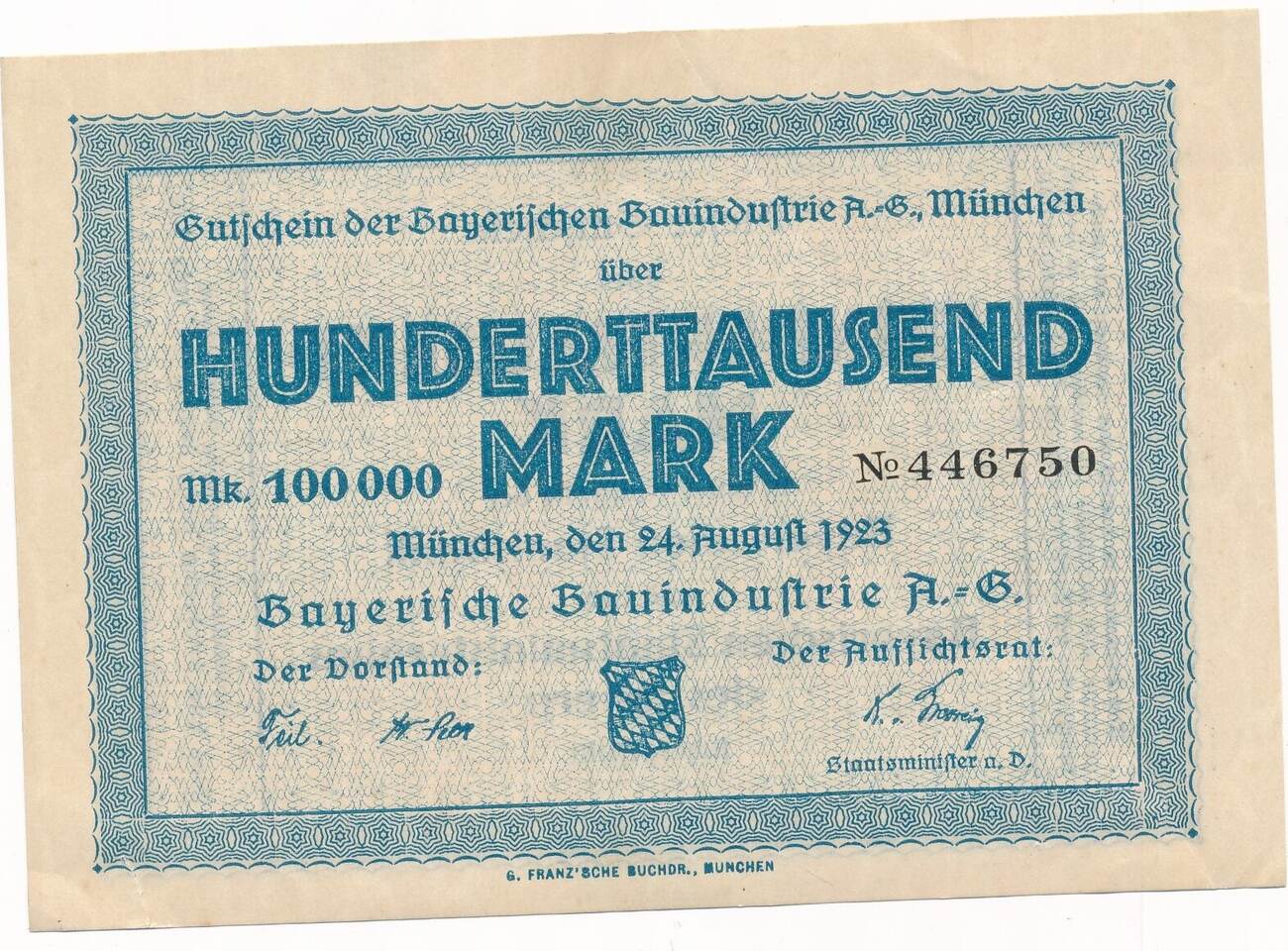 Deutsches Reich Deutschland 100 tausend Mark 1923 Notgeld, BAyerische ...
