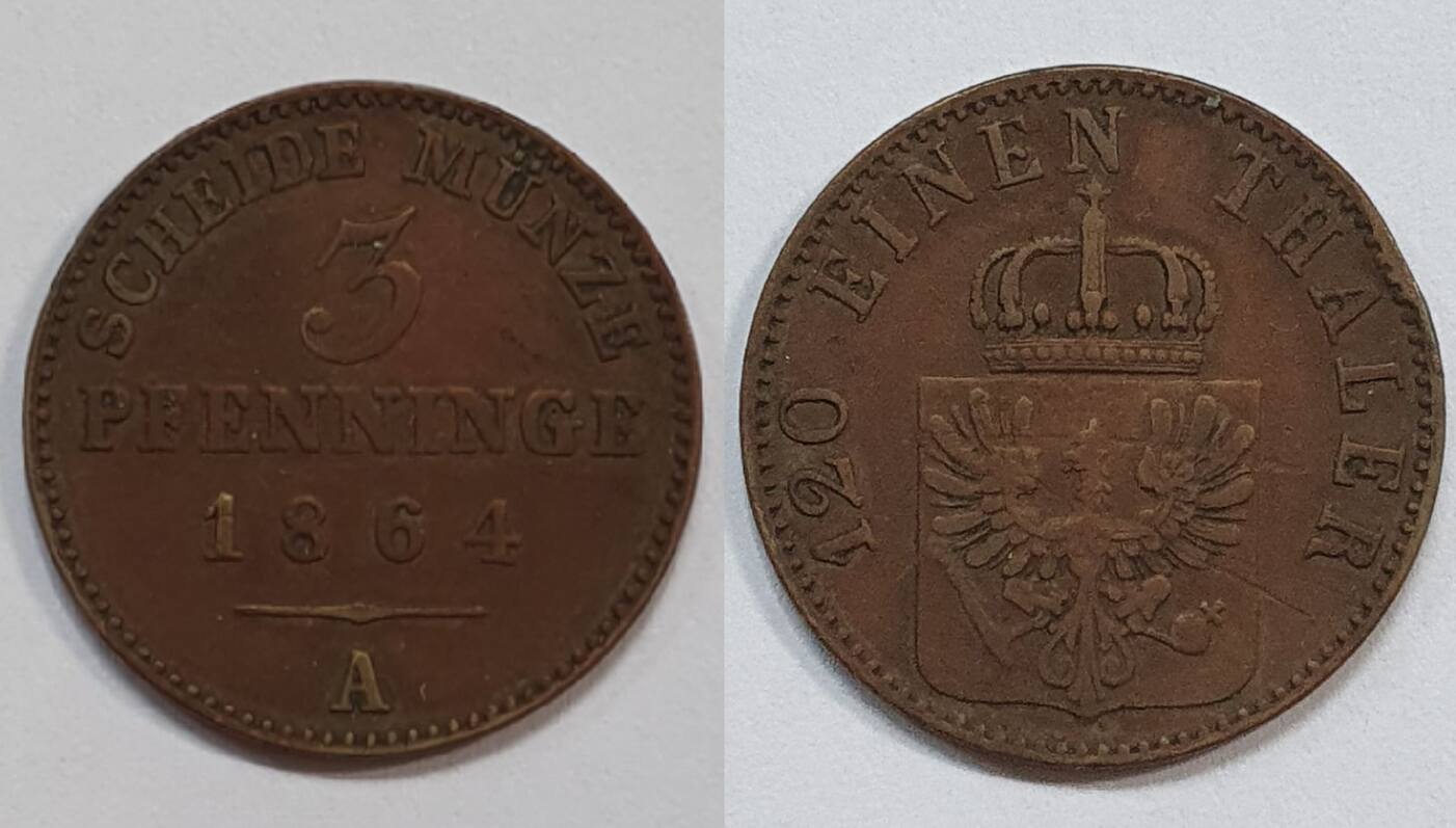 Altdeutschland 3 Pfennig 1864 A Brandenburg-Preußen sehr schön | MA-Shops