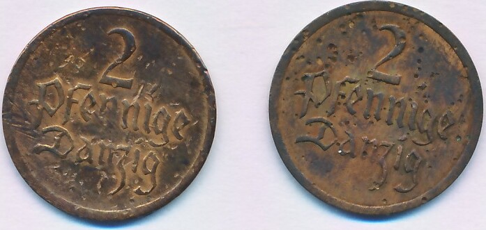 Danzig 2x 2 Pfennig 1926 2x Münzen sehr schön | MA-Shops