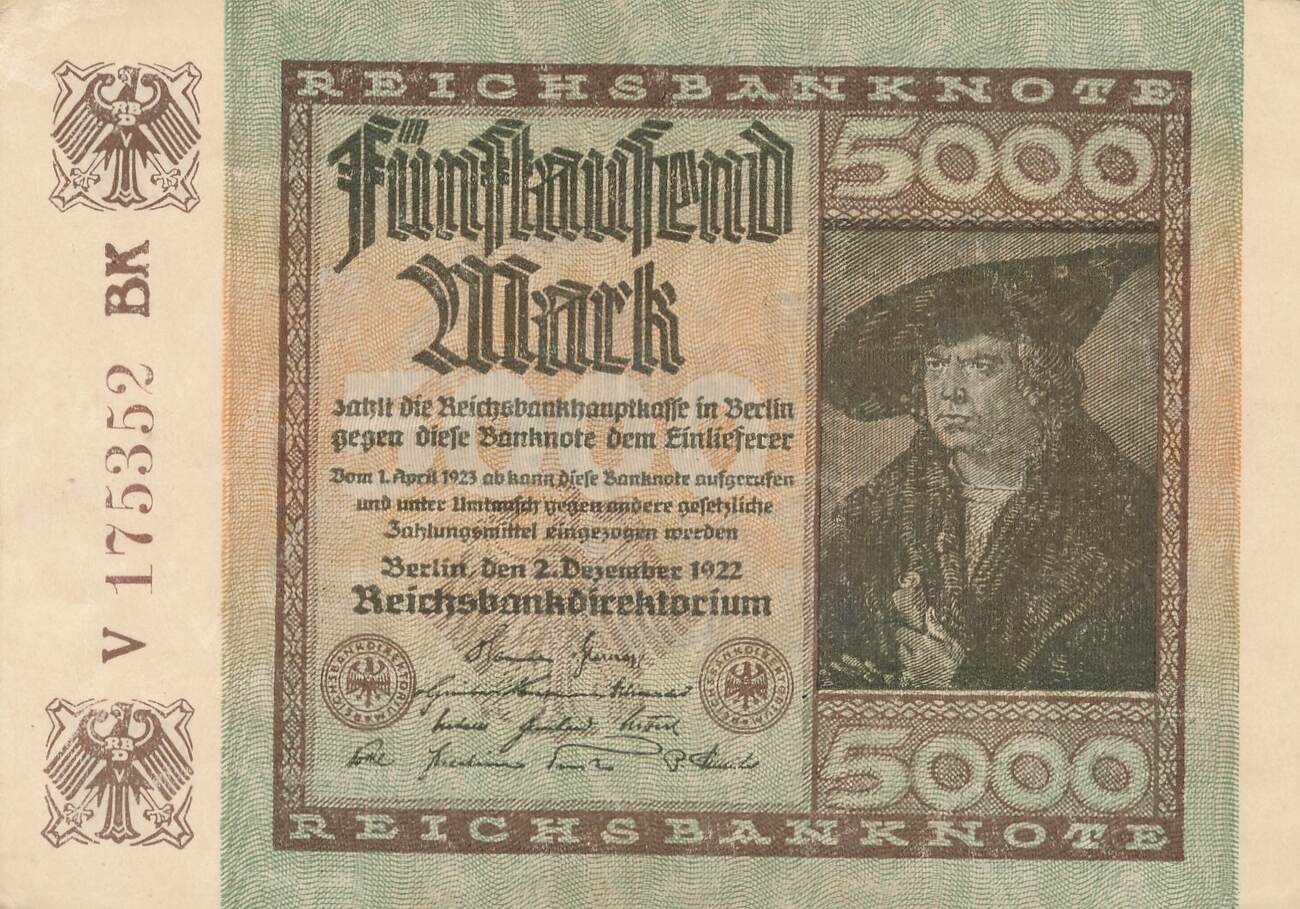 Deutsches Reich Deutschland 5000 Mark Reichsbanknote 1922 II | MA-Shops