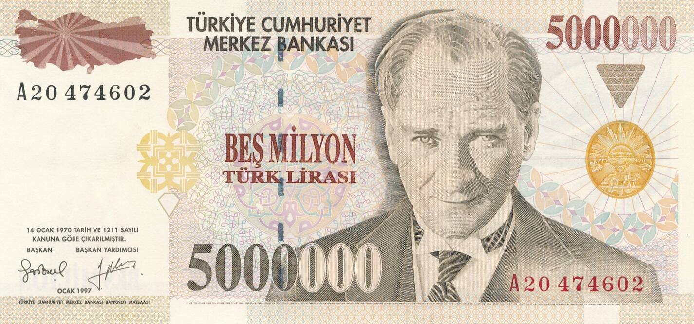 Türkiye Türkei 5000000 Lira 1997-2006 7. Emisyon 1. Tertip Bes Milyon ...
