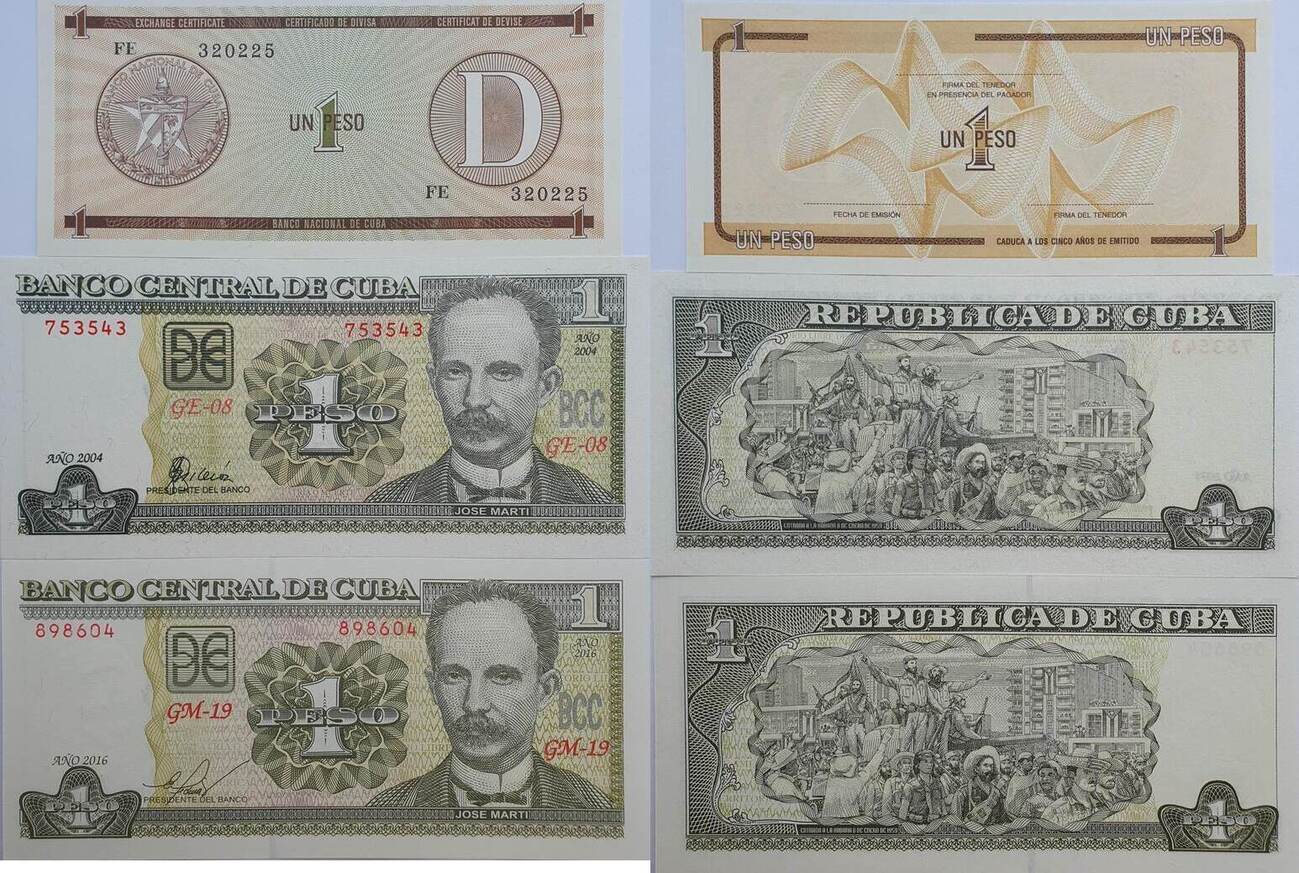Kuba 1 Peso 1985, 2004, 2016 Banknote 3 Stück I | MA-Shops