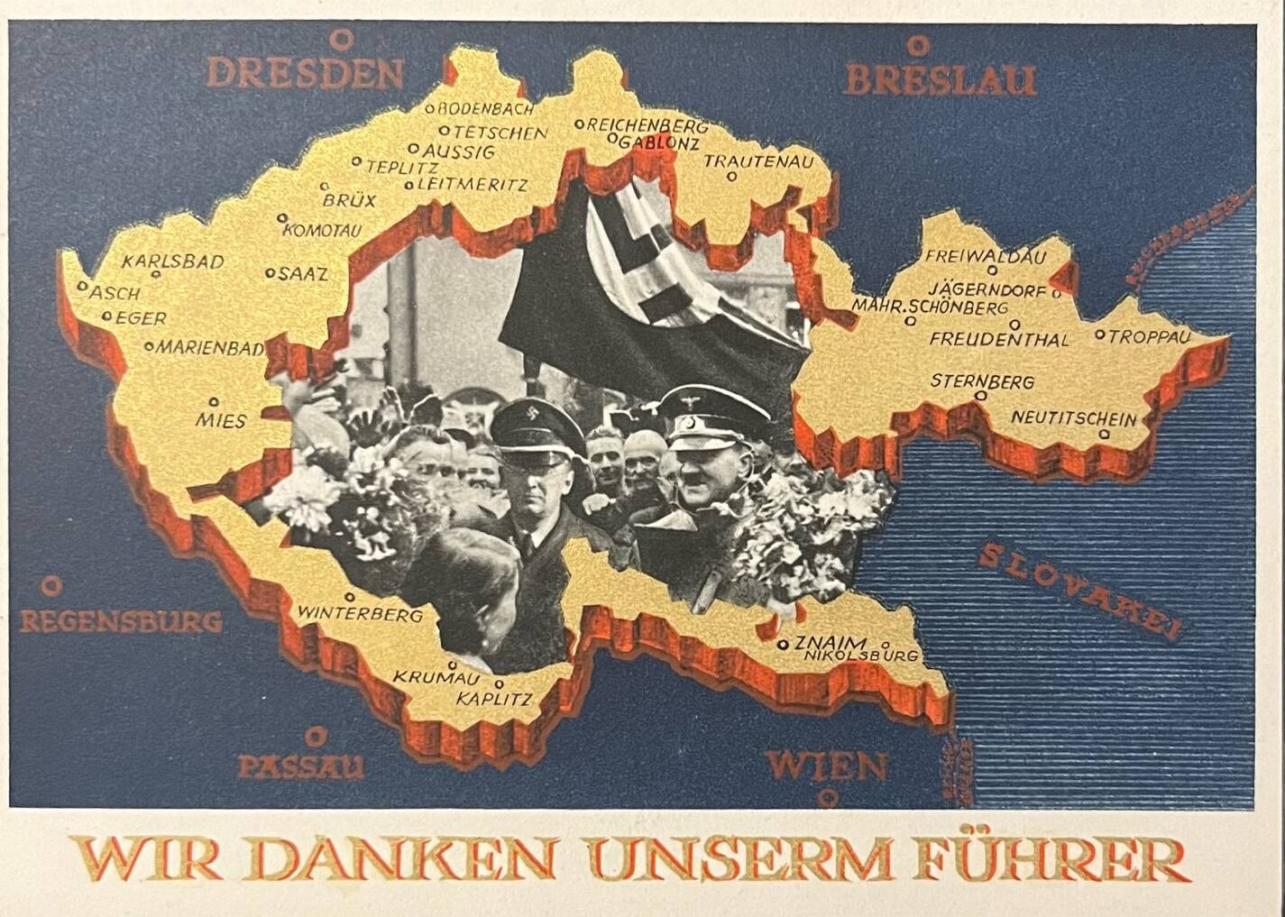 Drittes Reich, Deutschland Postkarte, Propaganda 1938 Wir danken ...