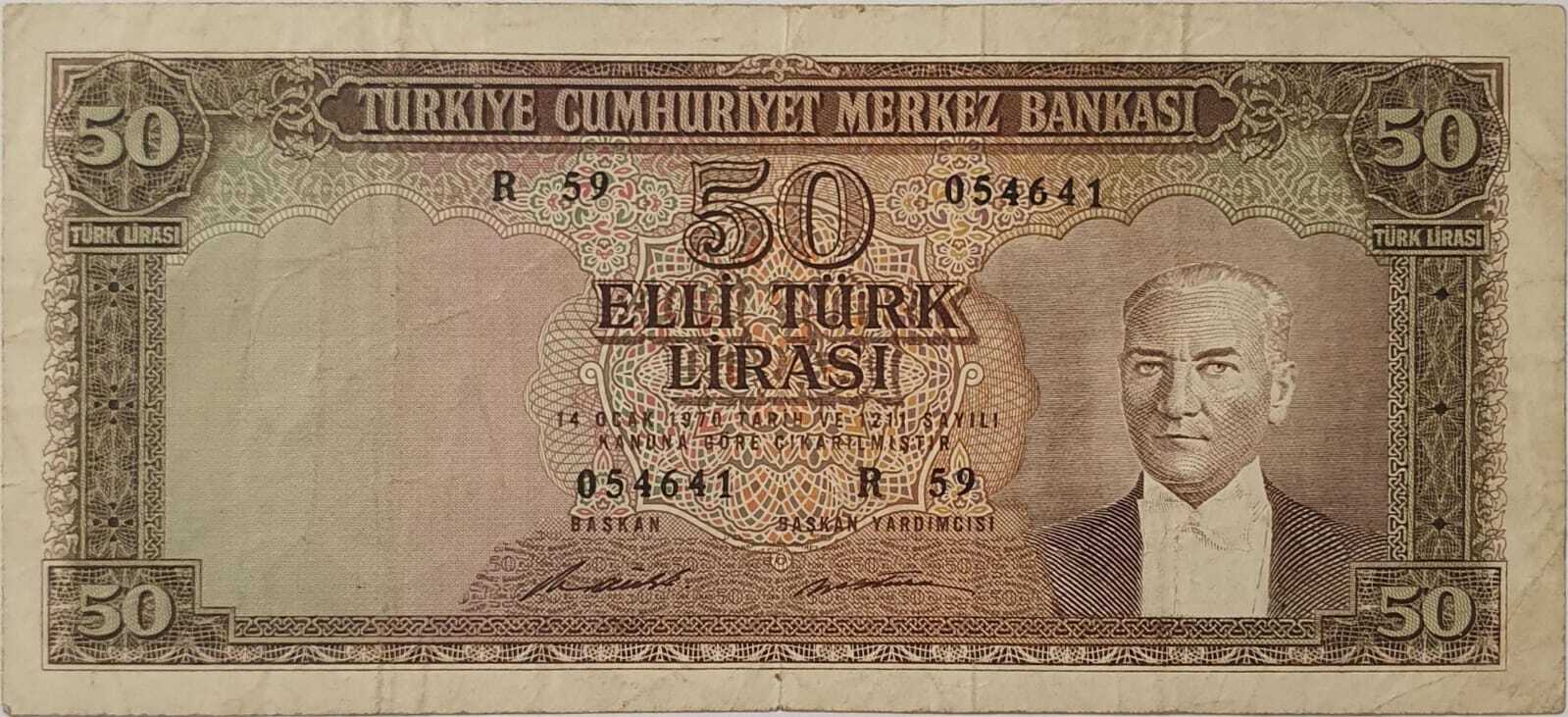 Türkei 50 Lira 1971-1979 Banknote, E5 7. Tertip II- | MA-Shops