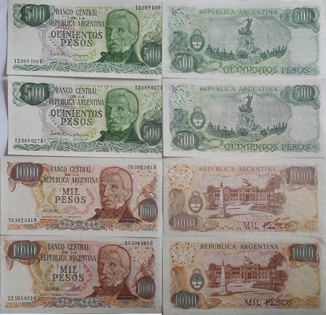 Argentinien 500, 1000 Pesos 1982 Banknote 4 Stück I | MA-Shops