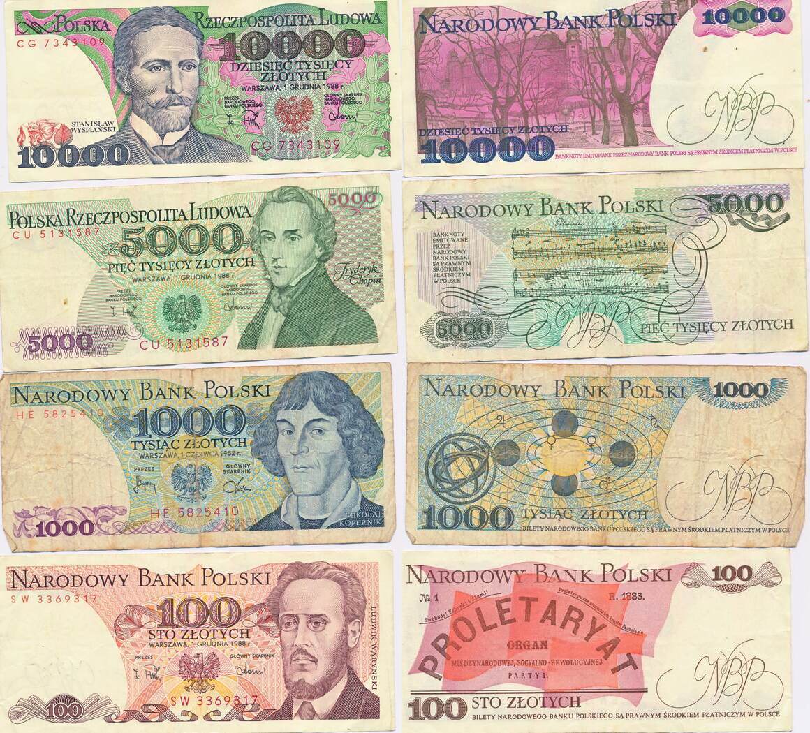 Polen 100 1000 5000 10000 Zloty 1982 1988 4 X Banknoten III III polen-100-1000-5000-10000-zloty-1982-1988-4-x-banknoten-iii-iii