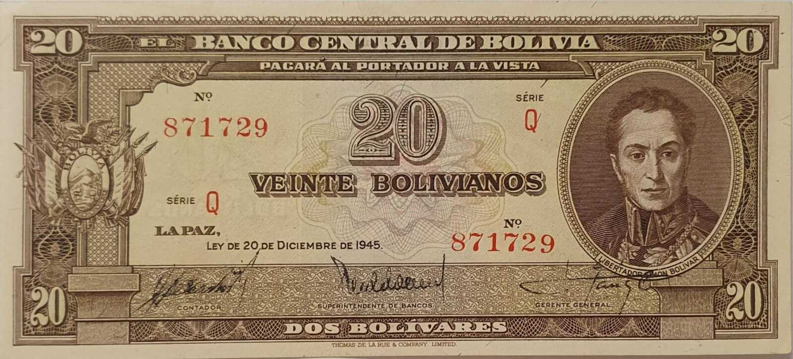 Bolivien 20 Bolivianos 1945 Banknote I | MA-Shops