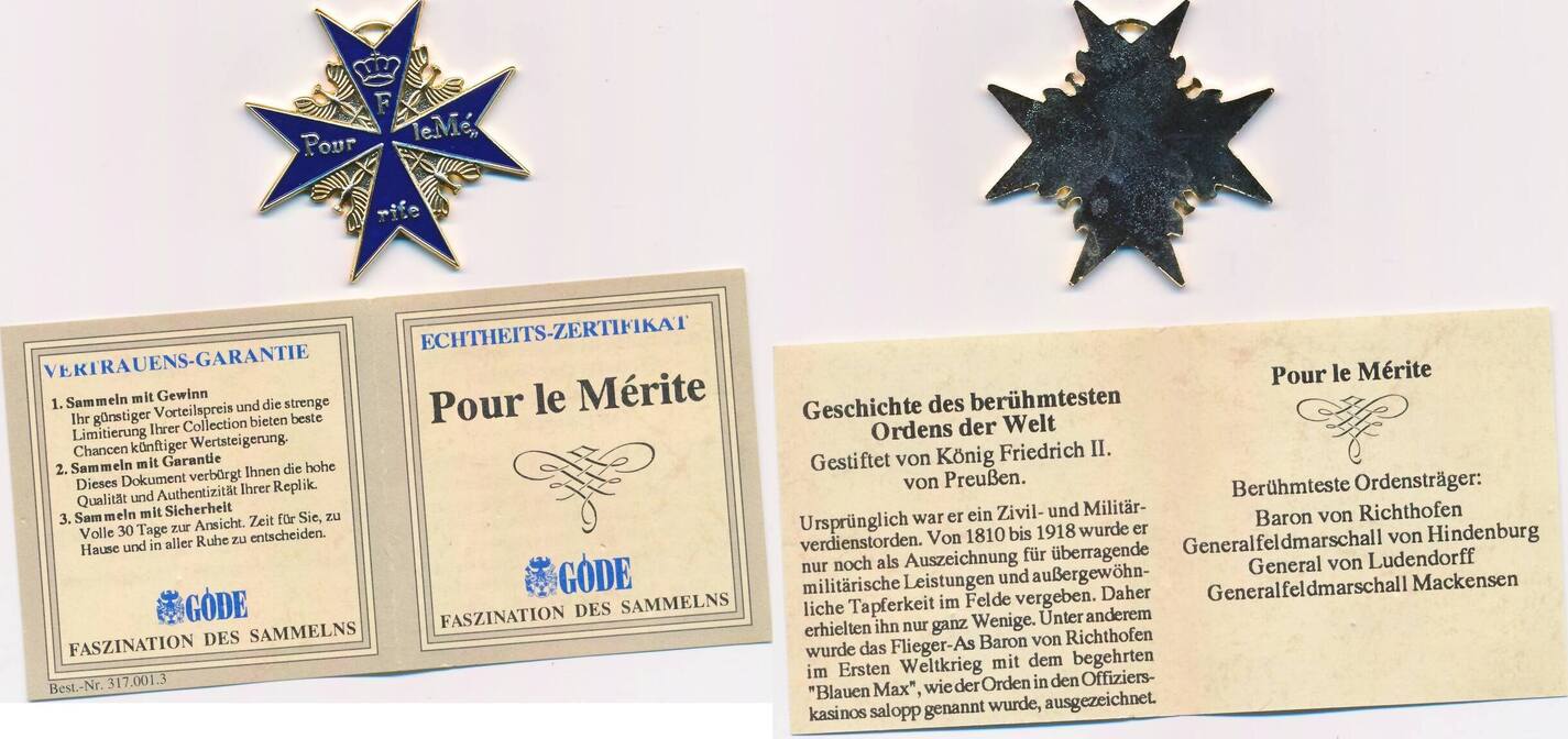 ORDEN POUR LE MERITE, SAMMLERANFERTIGUNG GÖDE vz | MA-Shops