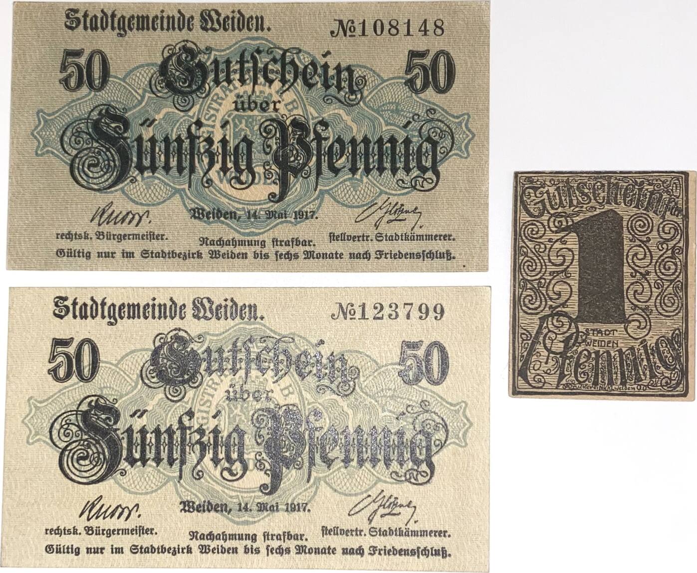 Deutschland Deutsches Reich 1, 2x 50 Pfennig 1917 Notgeldschein Notgeld ... Deutschland Deutsches Reich 1, 2x 50 Pfennig 1917 Notgeldschein Notgeld ...